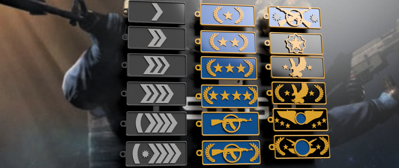 Archivo STL gratis llaveros rangos cs go 👽・Objeto imprimible en 3D para descargar・Cults